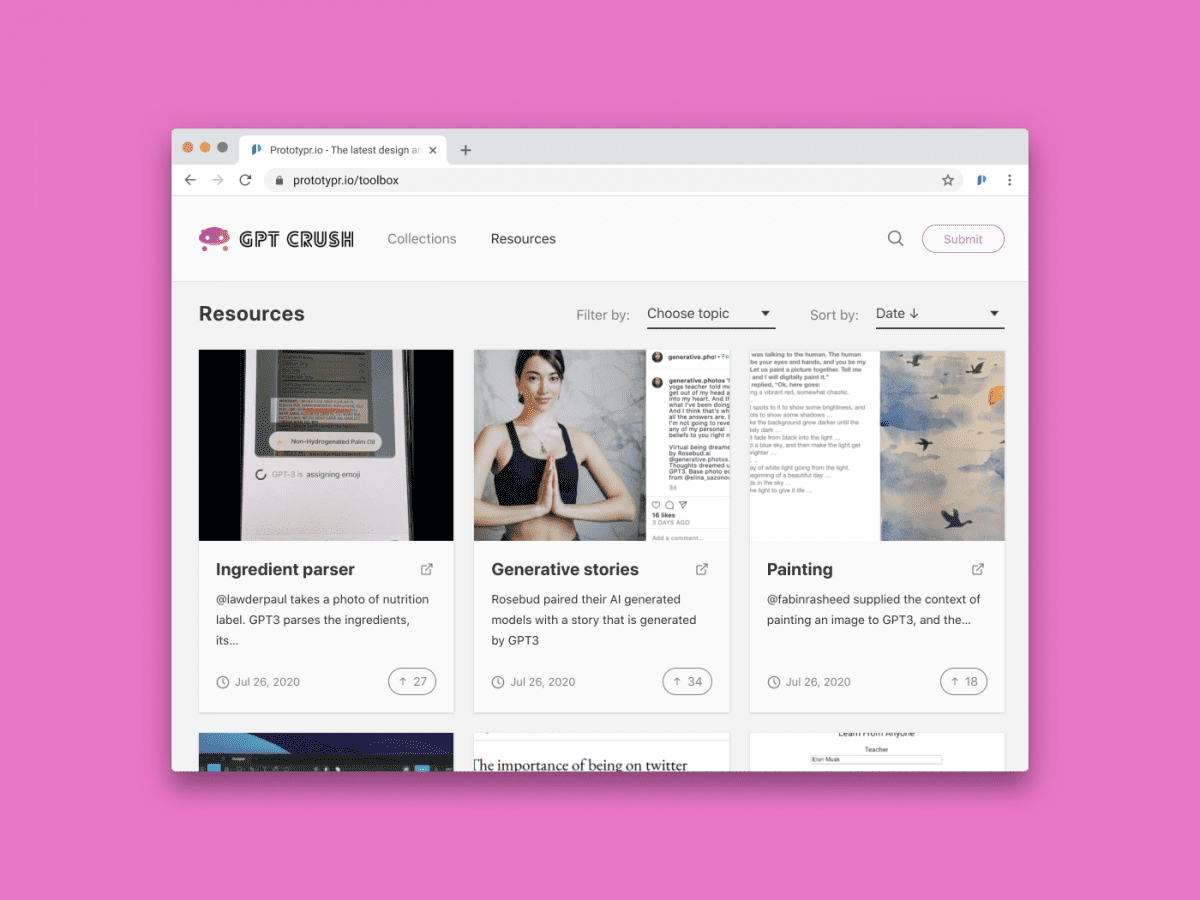 GPT3 Crush - OpenAI GPT-3 design, development, and business demos | Prototypr Toolbox